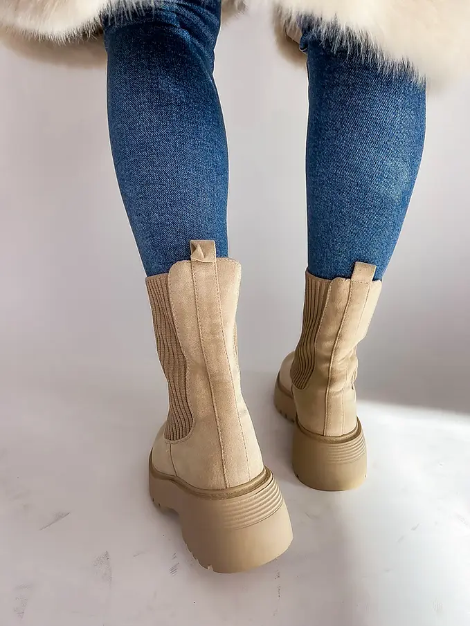 Béžové ponožkové členkové čižmy EMALYN | Starstyle.cz