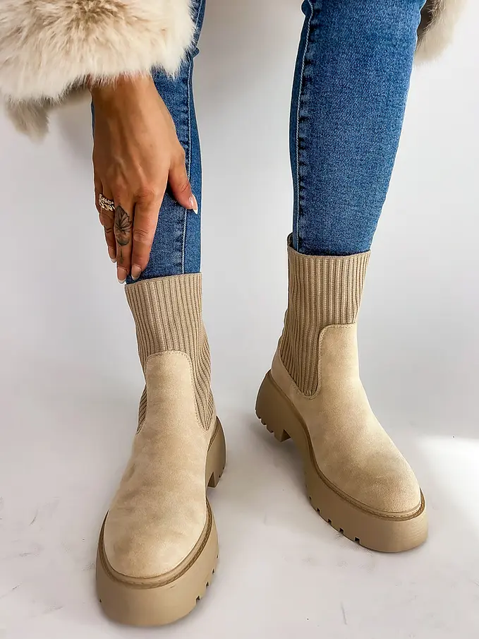 Béžové ponožkové členkové čižmy EMALYN | Starstyle.cz